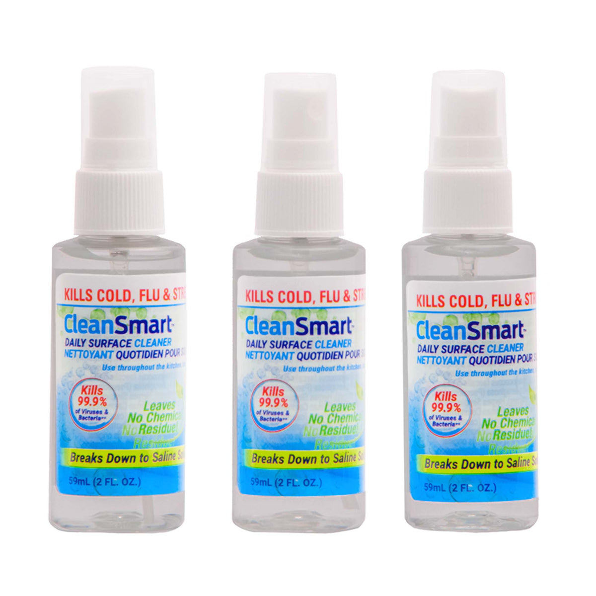 3 x 60ml Surface Disinfectant Spray | Travel Size | CleanSmart | CleanSmart Canada